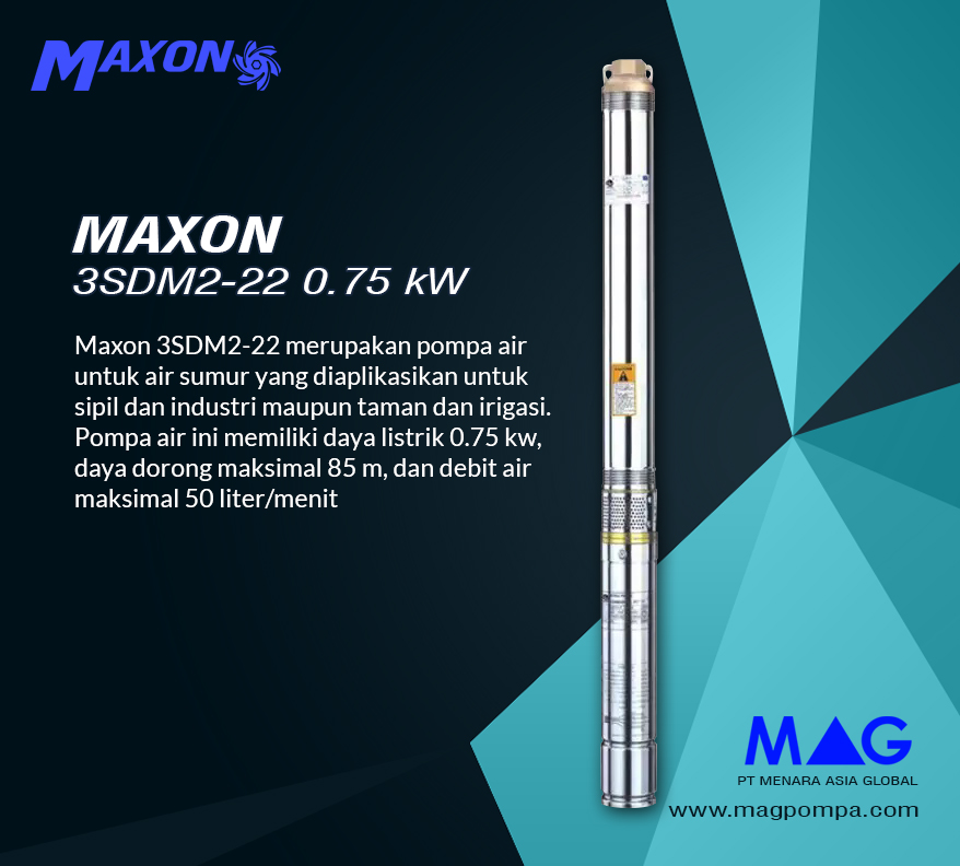 MAXON Submersible Pompa Air 3SDM2-22 Silver 0.75kW